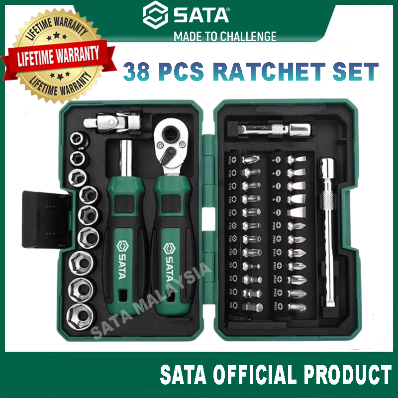 SATA 1/4" 38 Pcs SATA RATCHET WRENCH SET & Screwdriver Multi-function ...