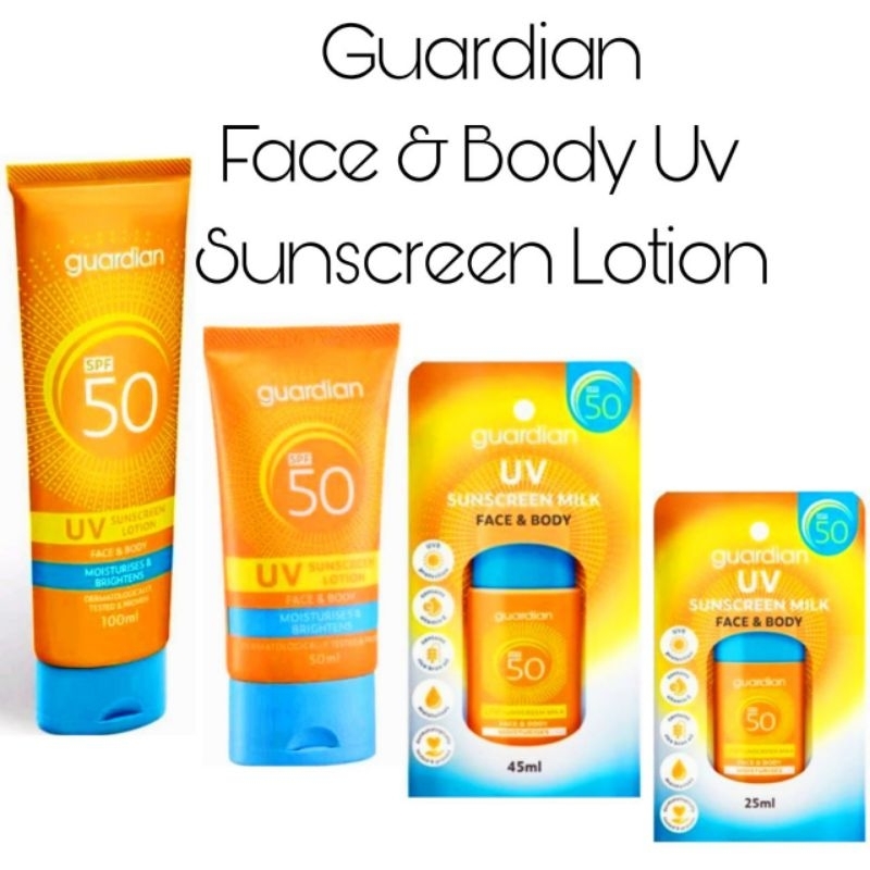 Guardian UV Face & Body Sunscreen Lotion Sun Protection SPF50 45 ml or 50ml or 100ml Sunblock ...