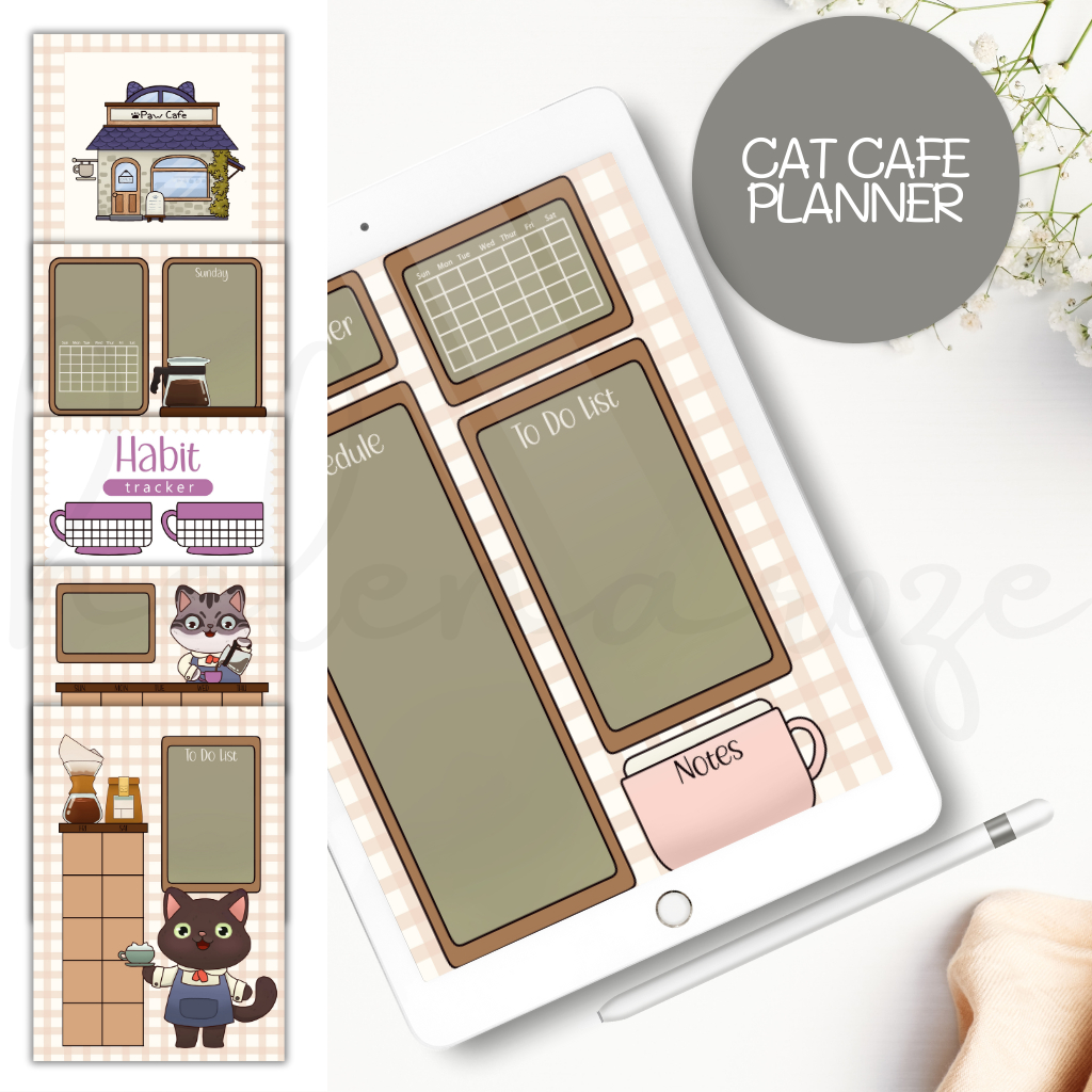 Cat Cafe Planner, Printable Planner PDF, Goodnotes, Digital Planner ...