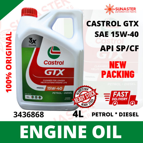 ENGINE OIL CASTROL GTX 15W-40 SP/CF 4L 100% Original Minyak Hitam ...