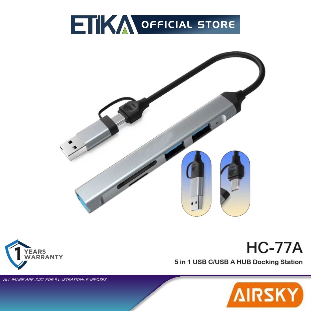 AIRSKY HC-77A | 5 in 1 USB C/USB A HUB Docking Station with USB 3.0/USB 2.0/SD/TF | Shopee Malaysia