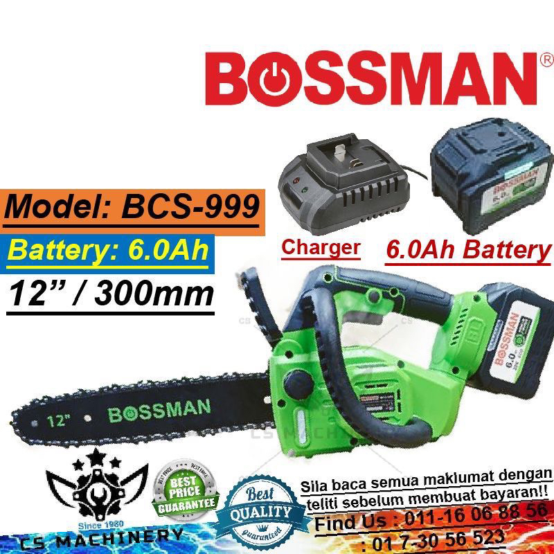 Bossman 12” Brushless Chainsaw 20V 6.0Ah Battery BCS-999 / BCS999 ...