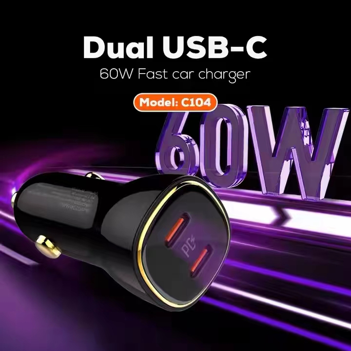 LDNIO C104 60W Super Fast Car Charger + PD USB Cable / Dual USB-C 60W PD + PPS Super Fast ...