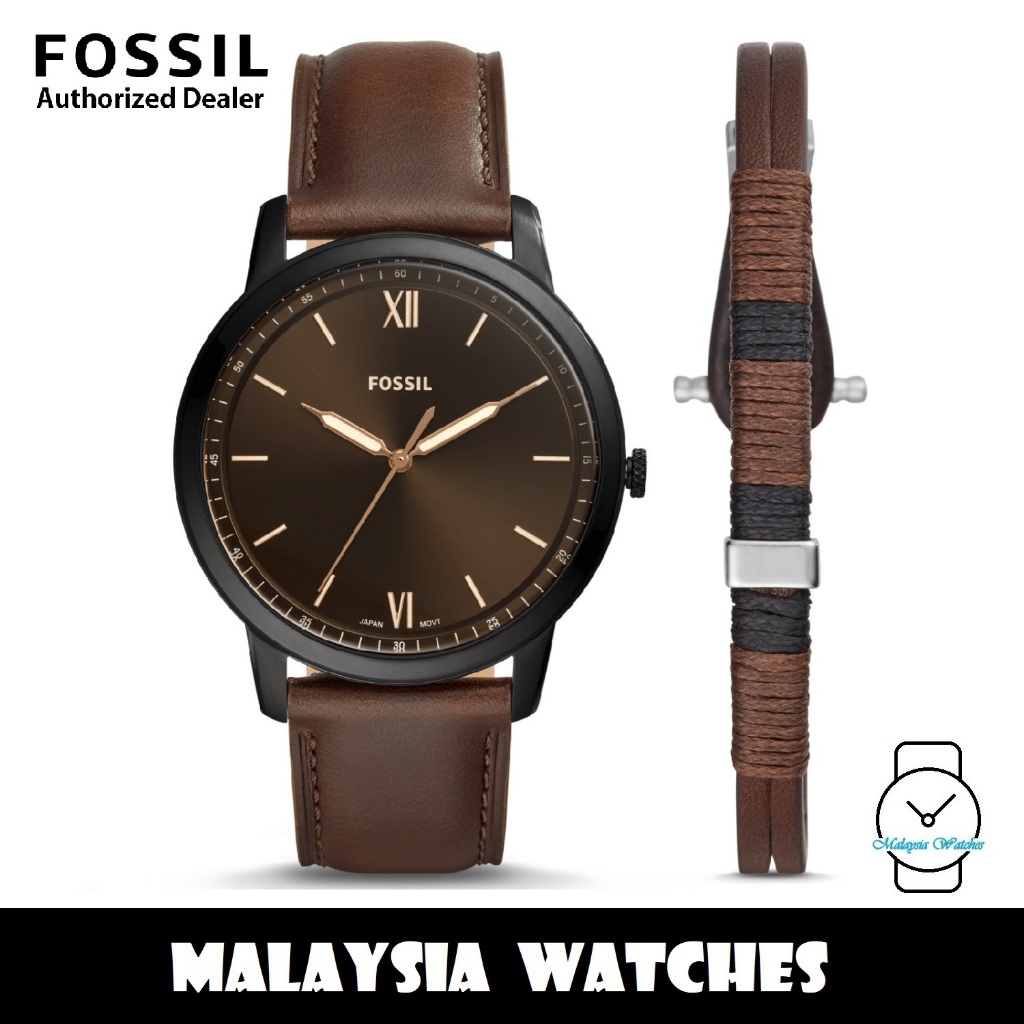 (OFFICIAL WARRANTY) Fossil Men's FS5557SET Minimalist Brown Leather ...