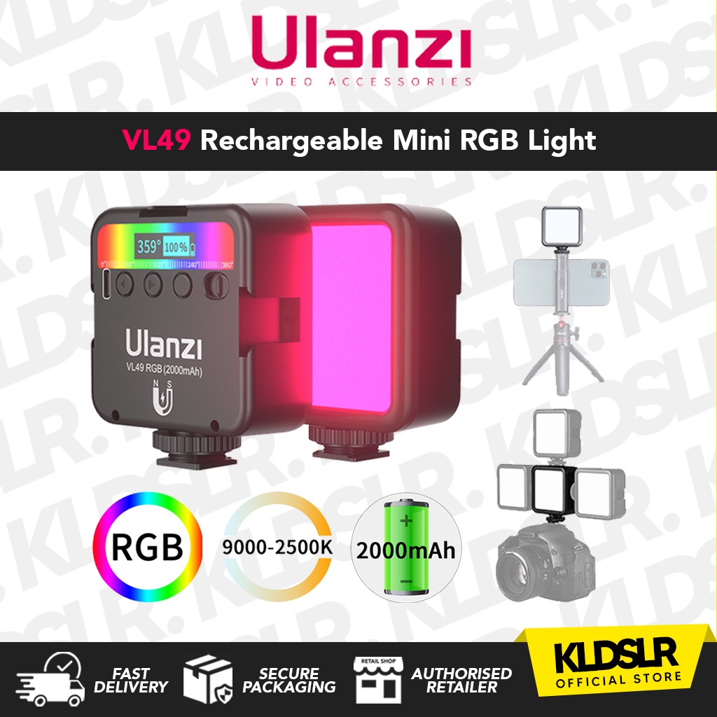 Ulanzi VL-49 /VL49 RGB LED Video Light Battery On Camera Vlog Photography Lighting Ultra Thin ...