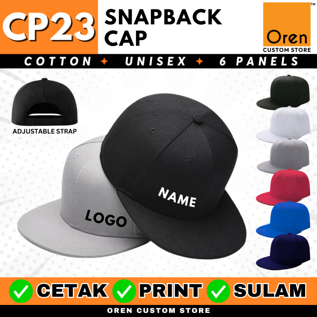 CUSTOM CAP Printing Sulam Topi Oren Sport Cetak Snapback Cap Cotton ...