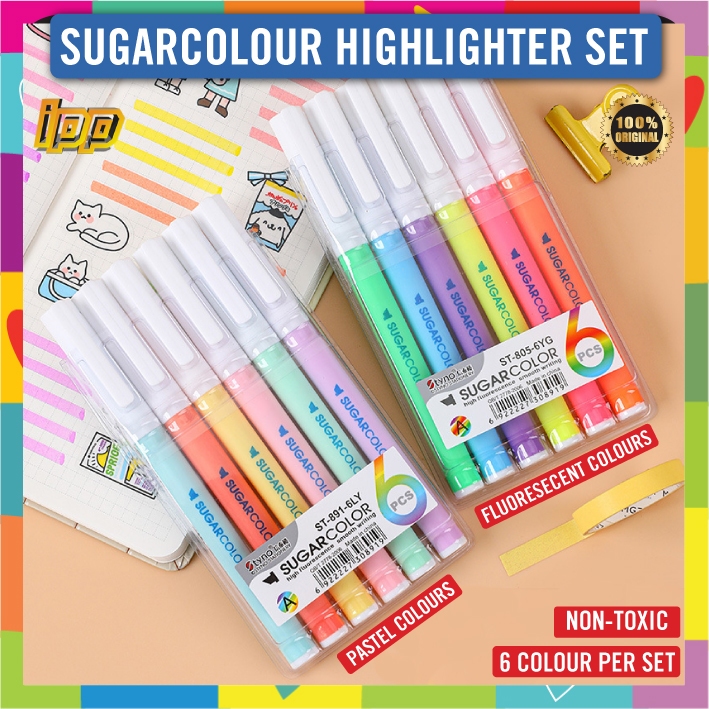 Sugarcolour Highlighter Pen Set (6pcs Per Set) Chisel 1-4mm Assort ...