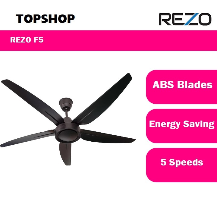 REZO F5 Series 5 Speed Remote Control Ceiling Fan 5 Blades Turbo Motor ...