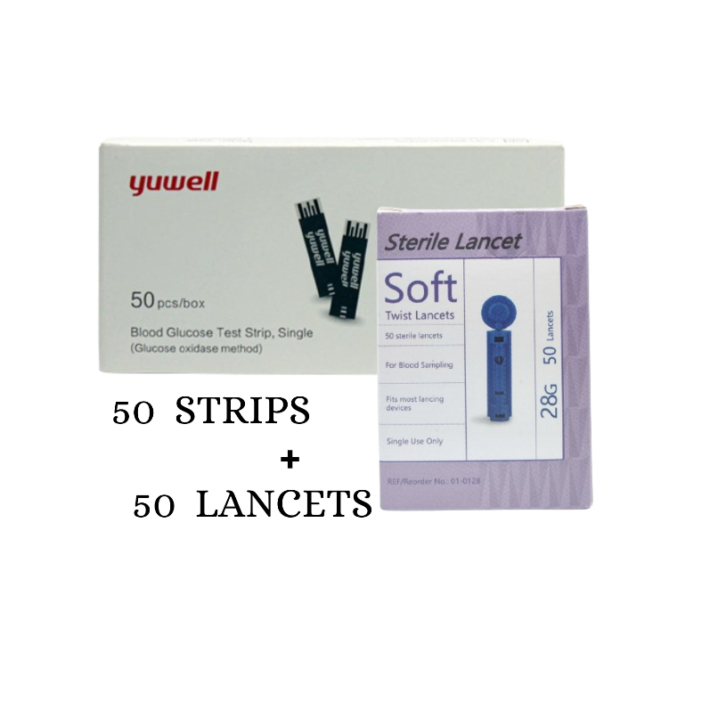 YUWELL BLOOD GLUCOSE 50S TEST STRIPS + SOFT STERILE LANCET 50S SET ...