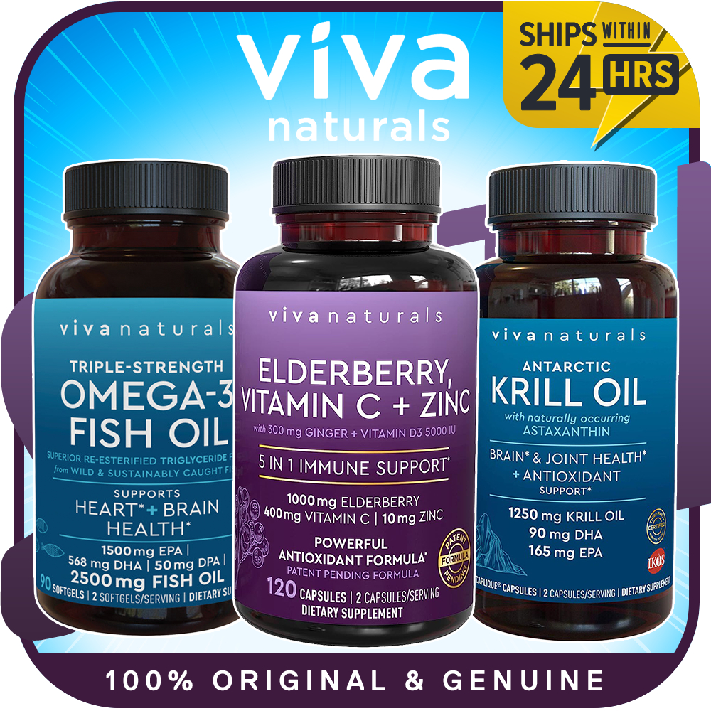 Viva Naturals Antarctic Krill Oil | Viva Naturals Omega-3 Fish Oil | Sambucus Elderberry with ...