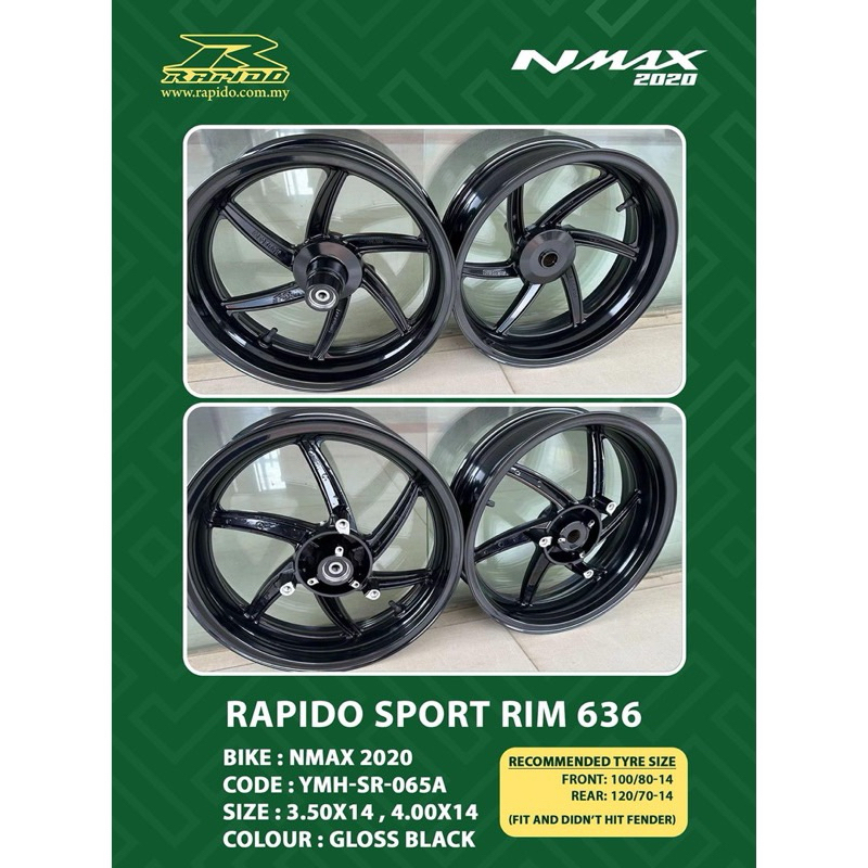 Sport Rims Set Yamaha Nmax V2 2020 Rim Model Rapido 636 3.50-14 / 4.00 ...