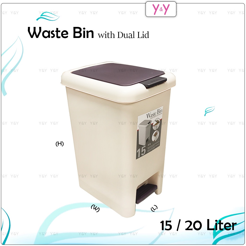 Waste Bin with Dual Lid / Dual Pedal Dustbin w Lid / Hand Press Step ...