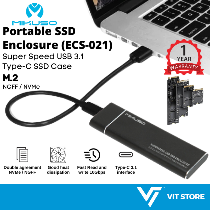 MIKUSO SSD Case Enclosure USB Type-C M.2 ECS-021 | Portable NGFF ...