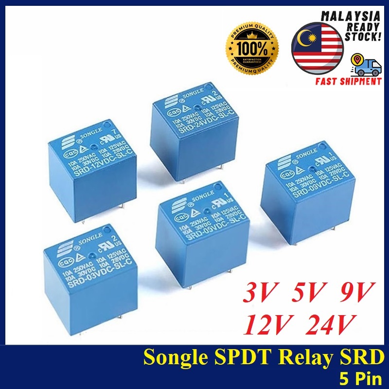 Songle SPDT Relay SRD 5 Pin SRD 3V/5V/12V/24V-DC-10A | Shopee Malaysia