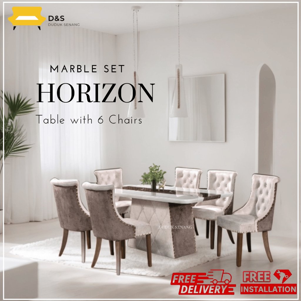 HORIZON Rectangle Marble Set / Set Meja Makan 6 Kerusi | Shopee Malaysia