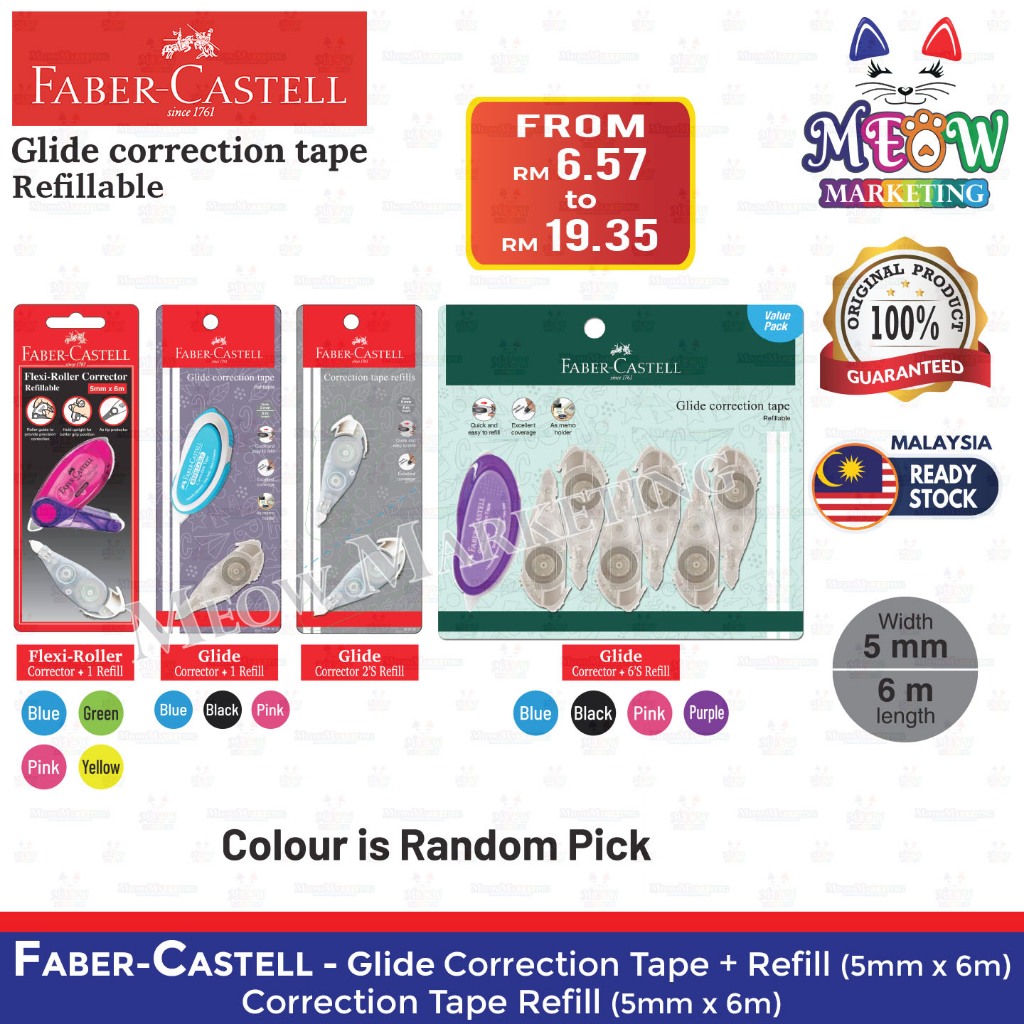 Faber Castell Glide (5mm x 6m) Correction Tape+Refill / Correction Tape ...