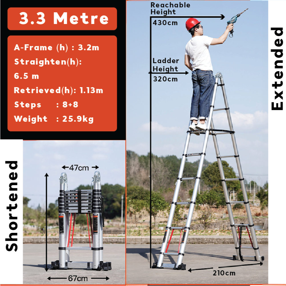 Telescopic ladder Tangga lipat Heavy duty multipurpose ladder Double ...