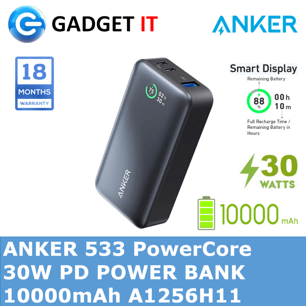 ANKER 533 PowerCore 30W PD POWER BANK 10000mAh A1256H11 | Shopee Malaysia