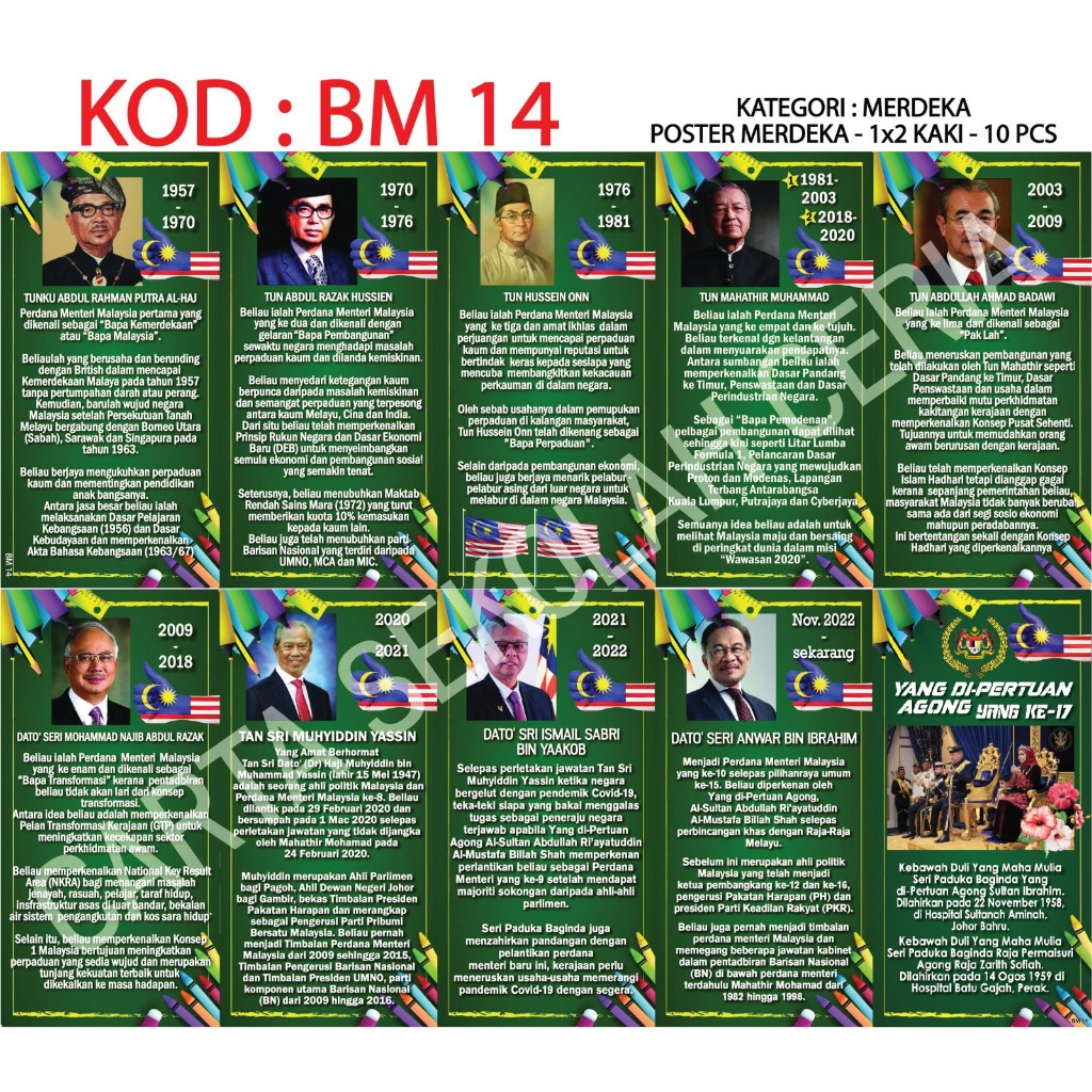 🏃1 DAYSHIP🏃 JIMAT! 10pcs Poster Perdana Menteri & Agong BANNER ...