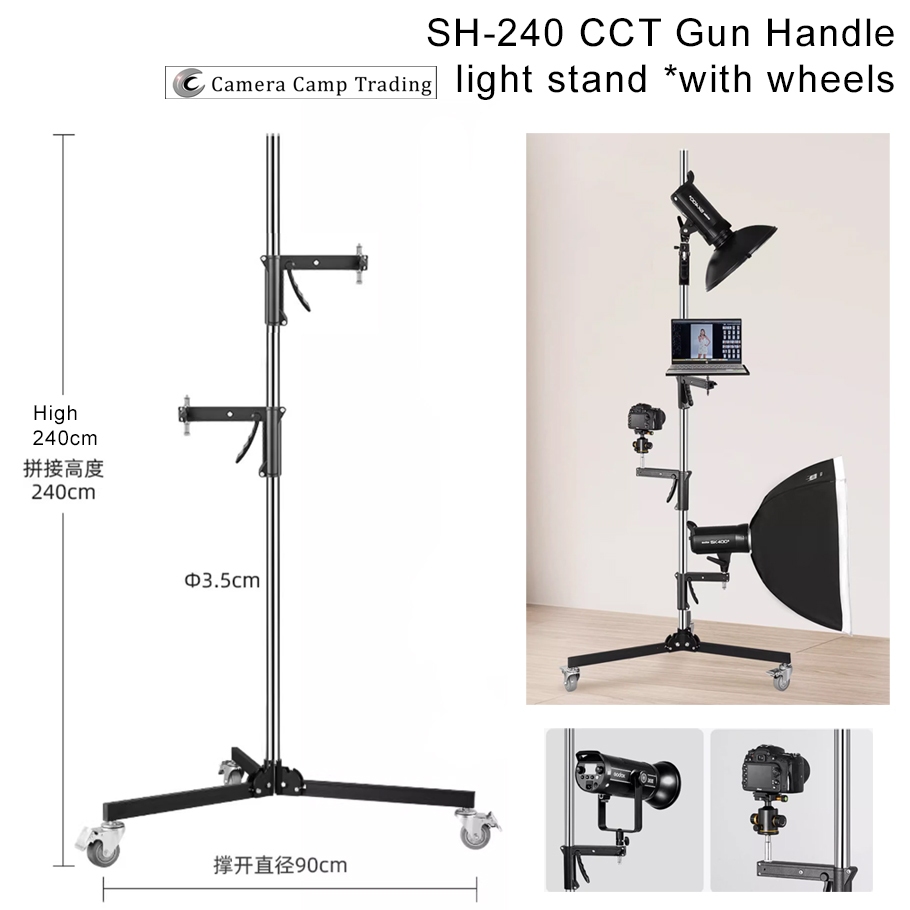 SH-240 CCT Gun Handle Light Stand with Wheels for Studio Photography ...