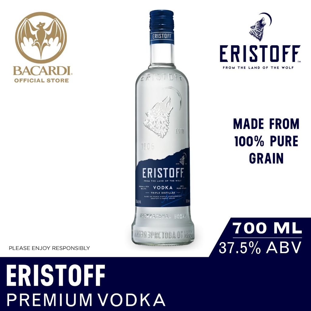 ERISTOFF Premium Vodka - 700ml / 70cl, 37.5% ABV - Charcoal Filtered ...