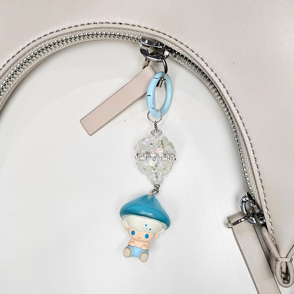 Original Blue Dimoo Mushroom Head With White Floral Charm Phone Strap ...
