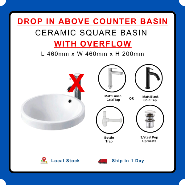 Docasa 460MM Round Drop In Above Counter Ceramic Basin White Gloss With ...