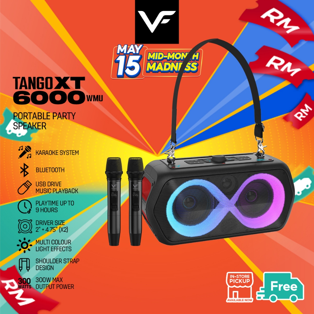 Vinnfier VF Tango XT6000 Portable Karaoke bluetooth speaker 300W Party Light Effects 2 UHF ...