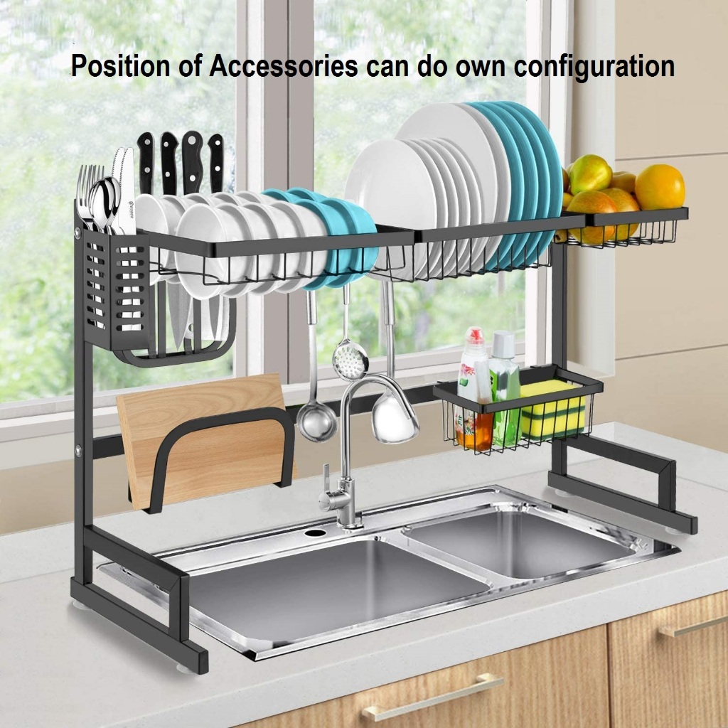 Double layer Stainless Steel Sink Dish Rack Kitchen Dish Drainer Rak ...