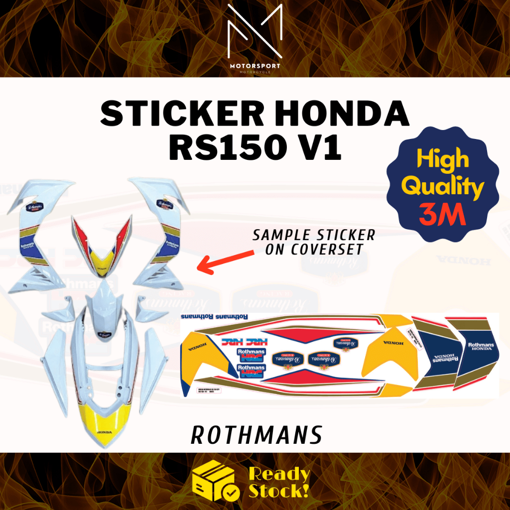 HONDA RS150 V1 Motor Sticker Coverset Stiker Rothmans Kaverset 3M ...