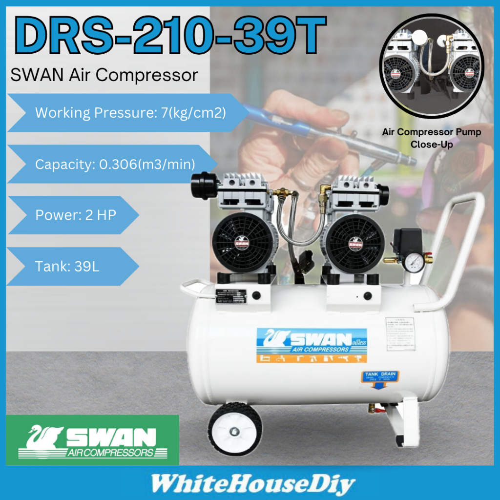 SWAN DRS-210-39T 2HP Oil Less Air Compressor 39L | Shopee Malaysia