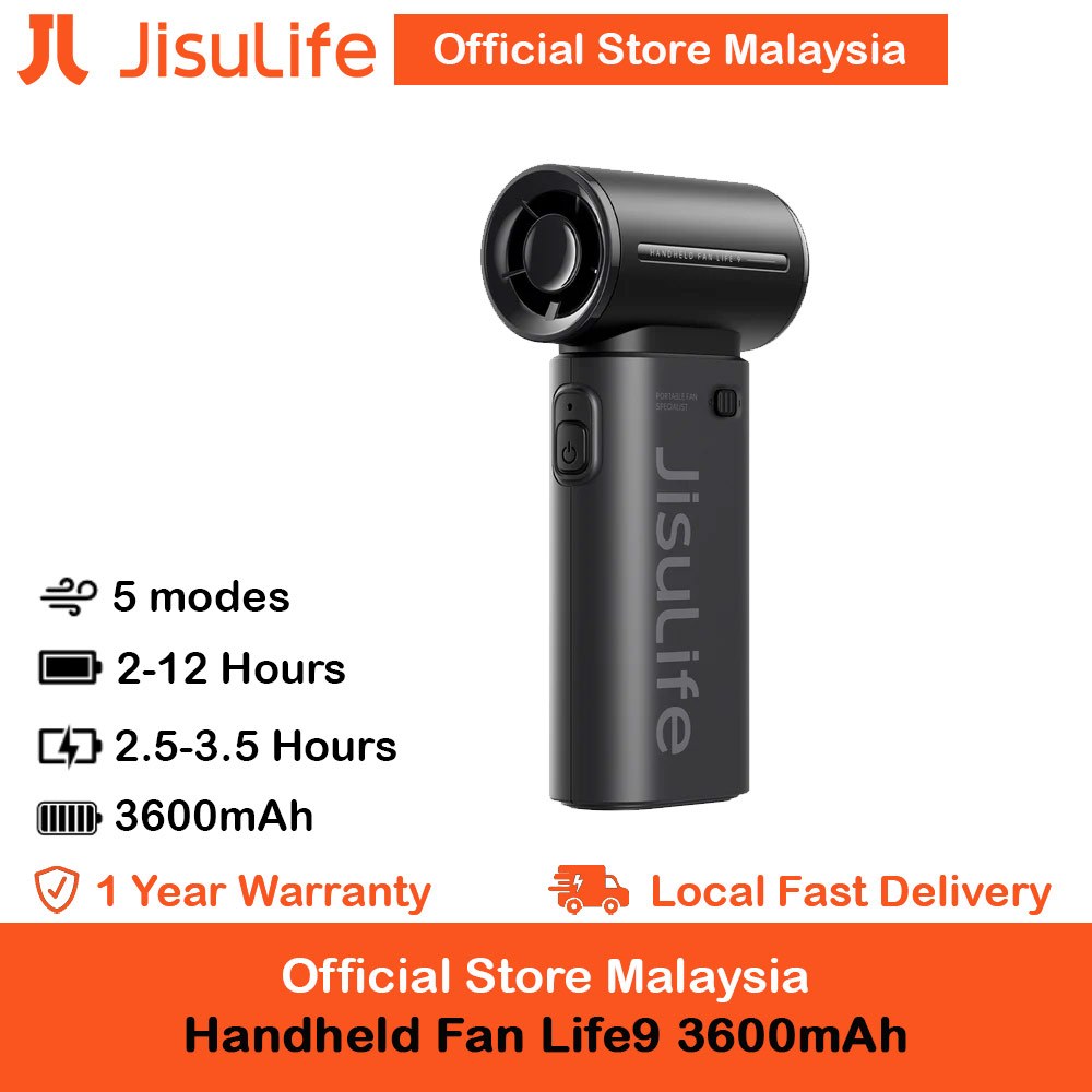 Jisulife Handheld Fan Life 9 5000mAh Air Turbo Strong 5 Speed Modes ...