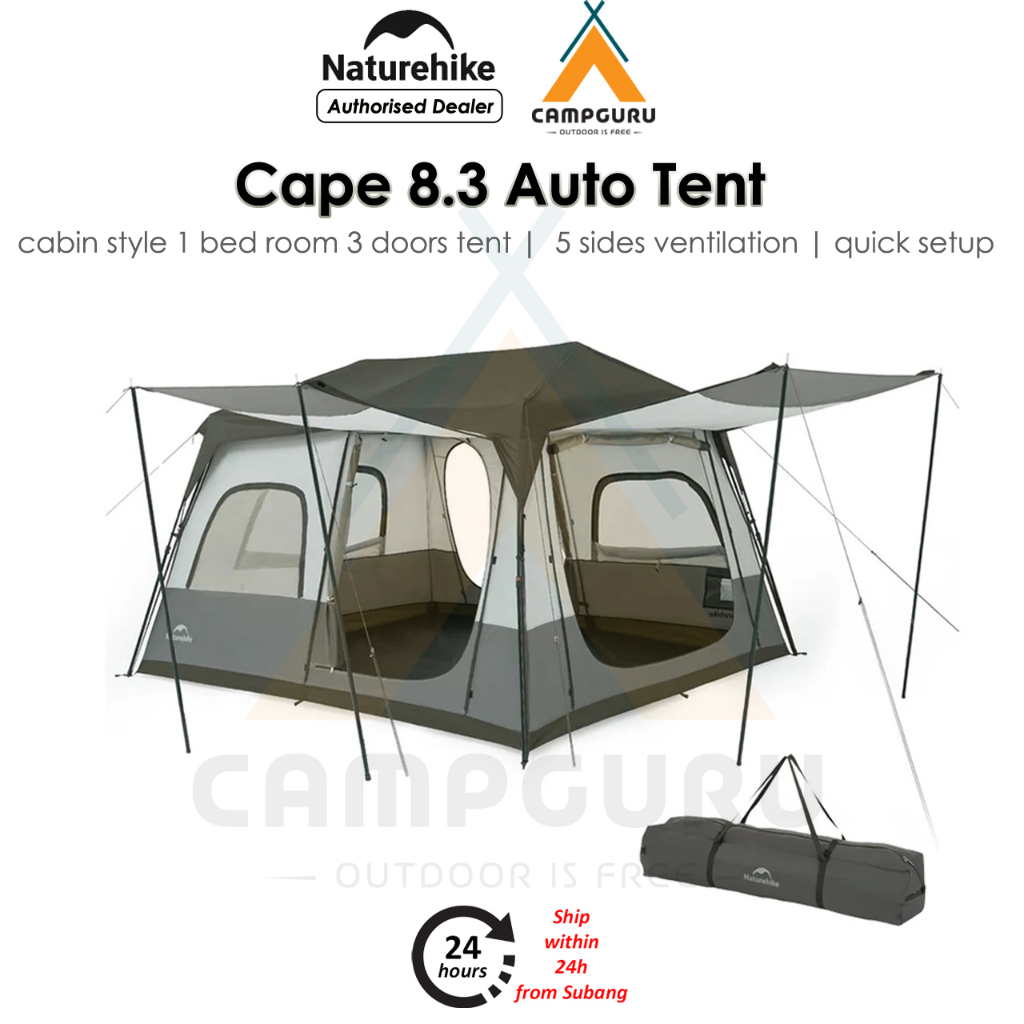 Naturehike CAPE 8.3 Fast Automatic Tent Camping Cabin Style 1 Bedroom 3 Door Tent for up to 4-6 ...