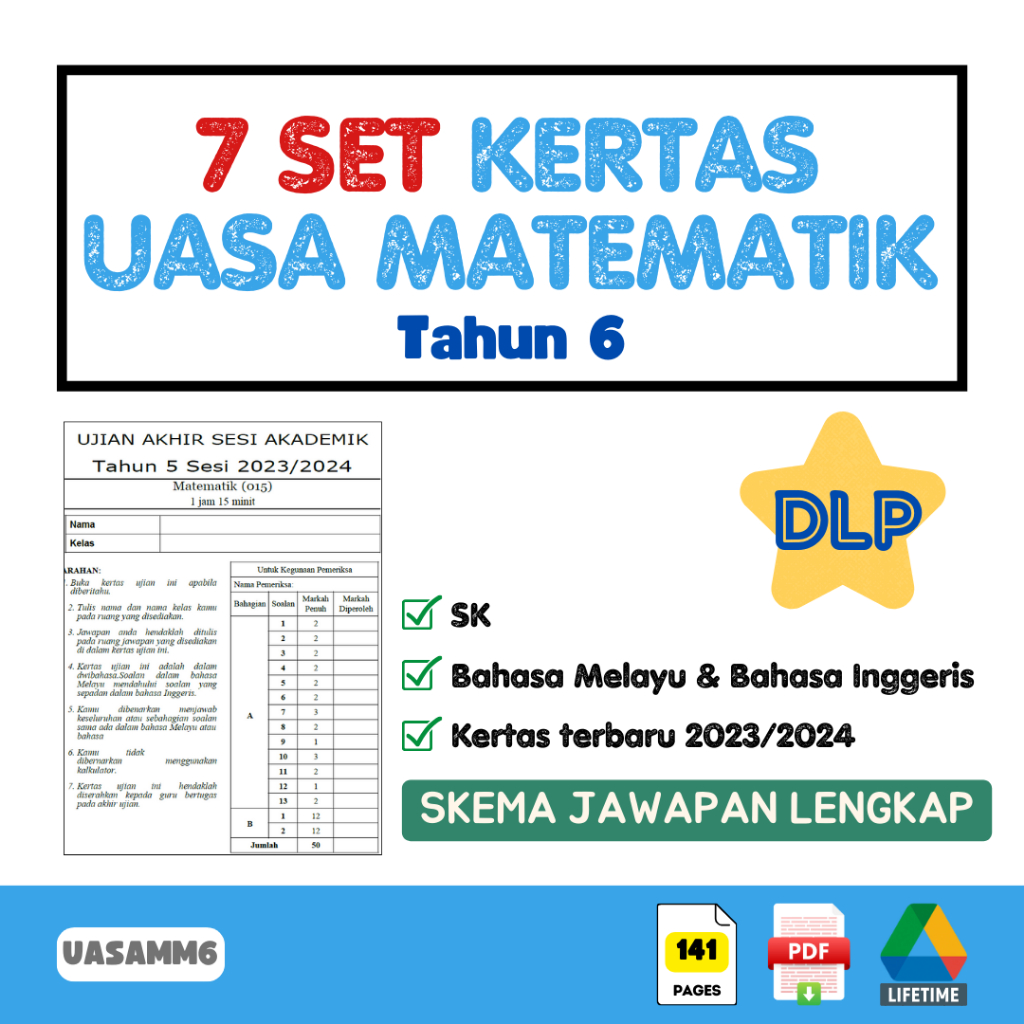 [PDF] UASA SK 6 DLP 7 SET Kertas Matematik Tahun 6 Mathematics Paper Primary 6 数学 6 年级 双语 ...
