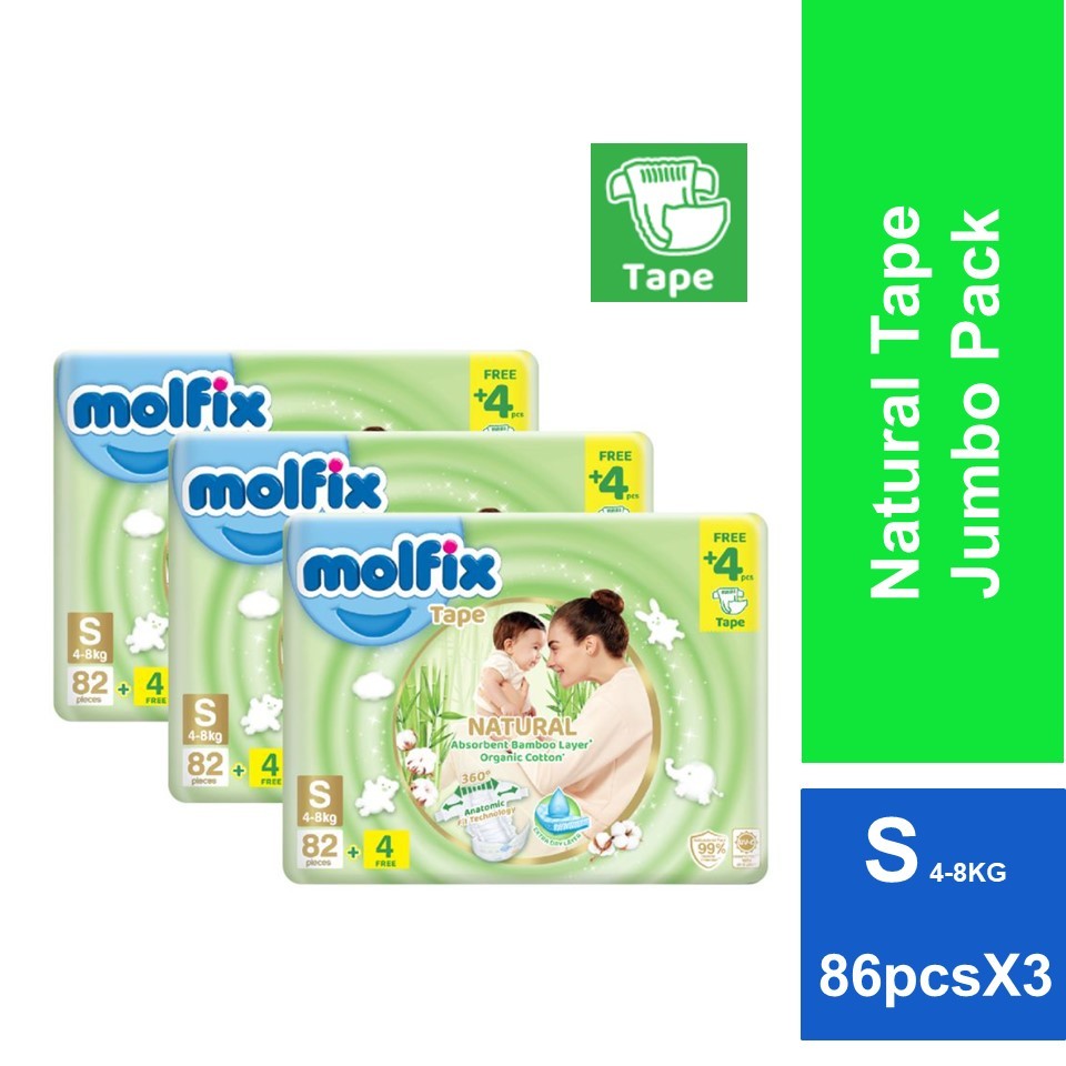 [Bundle of 3] Molfix Natural Tape Super Jumbo Pack - S86 / M78 / L66 ...