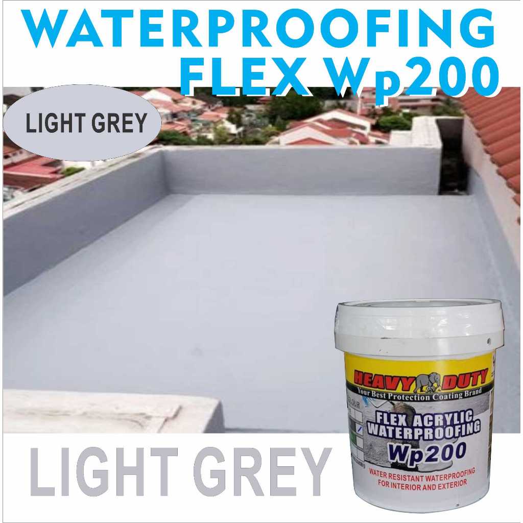 LIGHT GREY HEAVY DUTY ( 1KG ) WP200 Acrylic Waterproofing Paint Coating ...