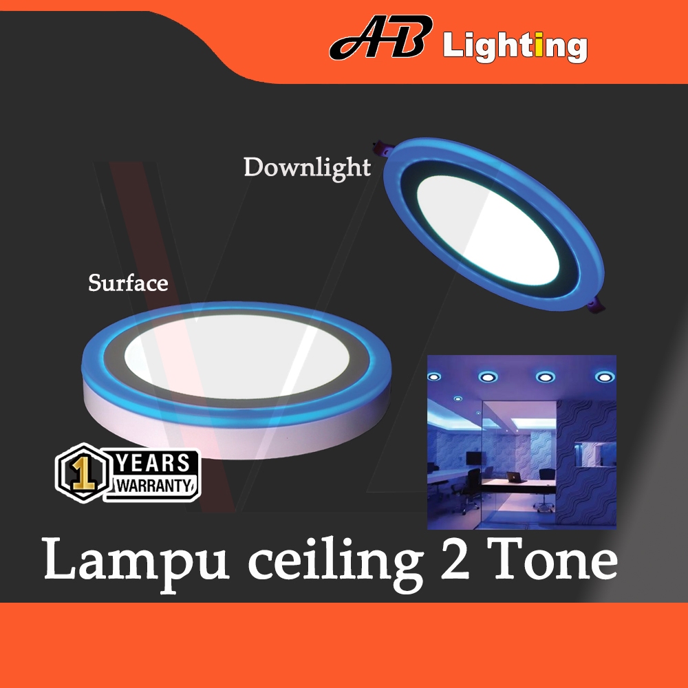 (2Tone)Lampu LED Downlight Blue White Lampu surface biru putih 2 cahaya ...
