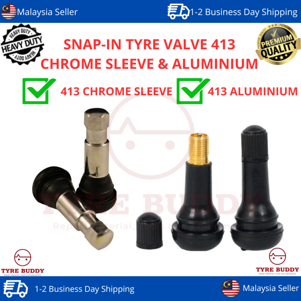 SNAP-IN TYRE VALVES TR413 CHROME SLEEVE & ALUMINIUM , Heavy Duty, Car, Motorcycle, ATV | Shopee ...