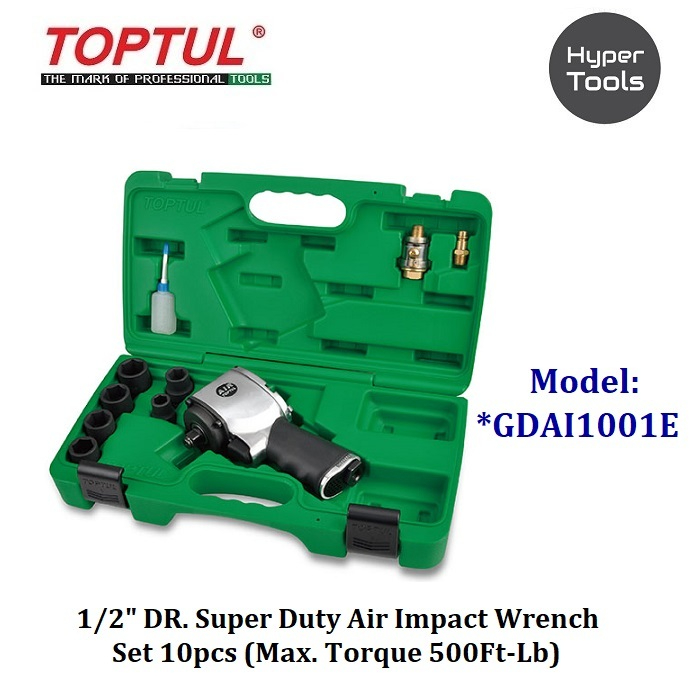 TOPTUL 1/2" DR. Super Duty Air Impact Wrench Set 10pcs (Max. Torque ...