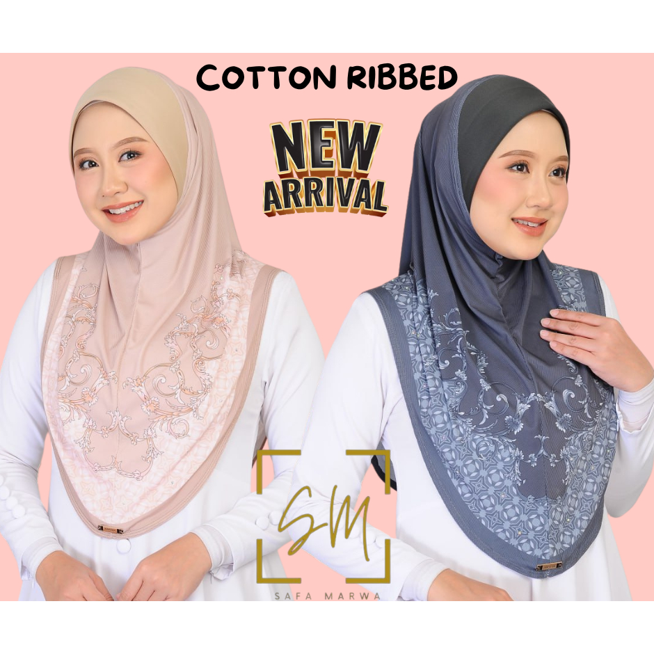 Tudung Sarung Cotton Ribbed Corak | Tudung Instant Cotton Ribbed ...