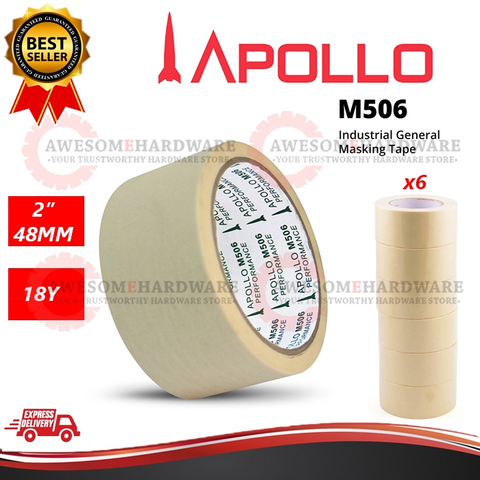(6PCS) APOLLO M506 2" 48MM 18Y INDUSTRIAL GENERAL MASKING TAPE TAPE ...
