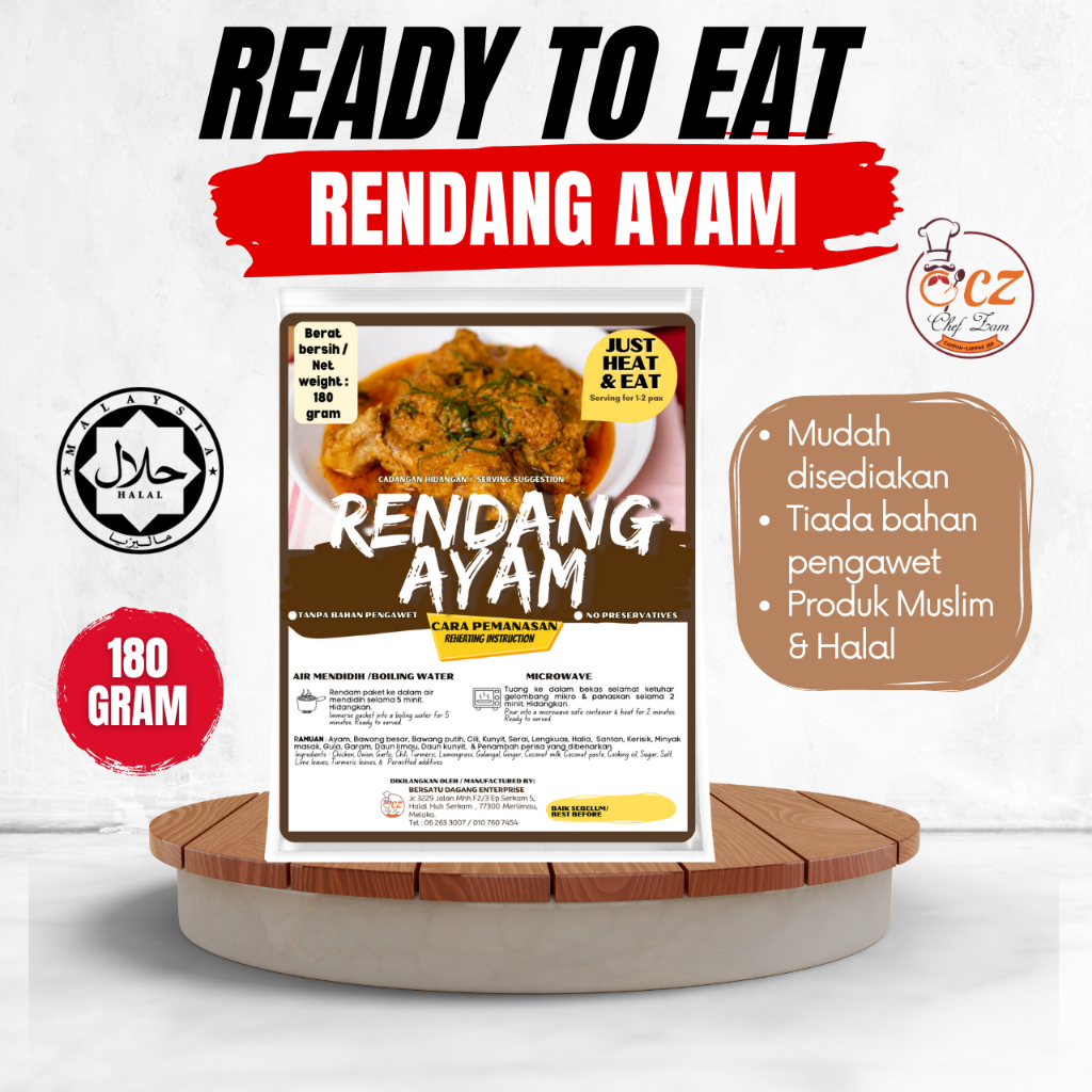 CHEF ZAM Rendang Ayam 180gram READY TO EAT Halal Cooked Food Travel ...