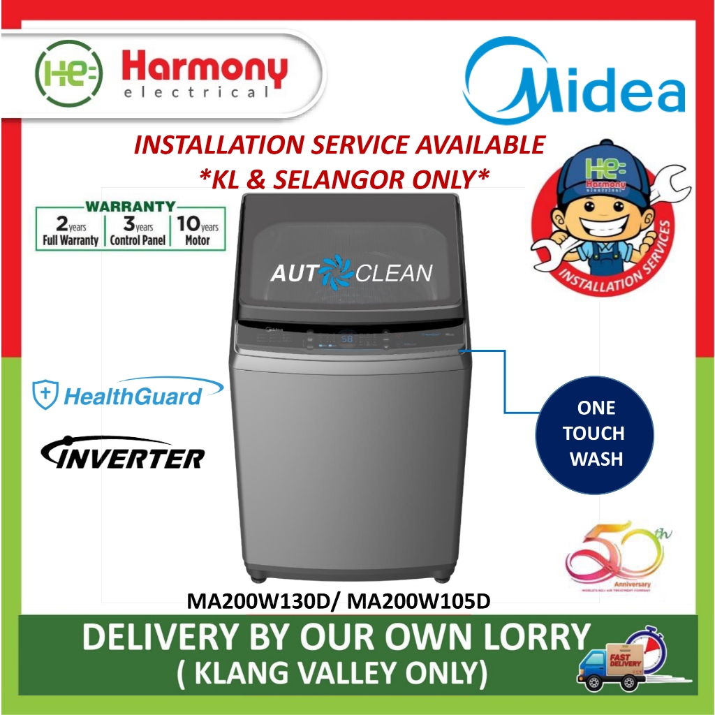 (FREE DELIVERY + INSTALL KL) MIDEA 10.5kg - 13kg Inverter Top Load ...