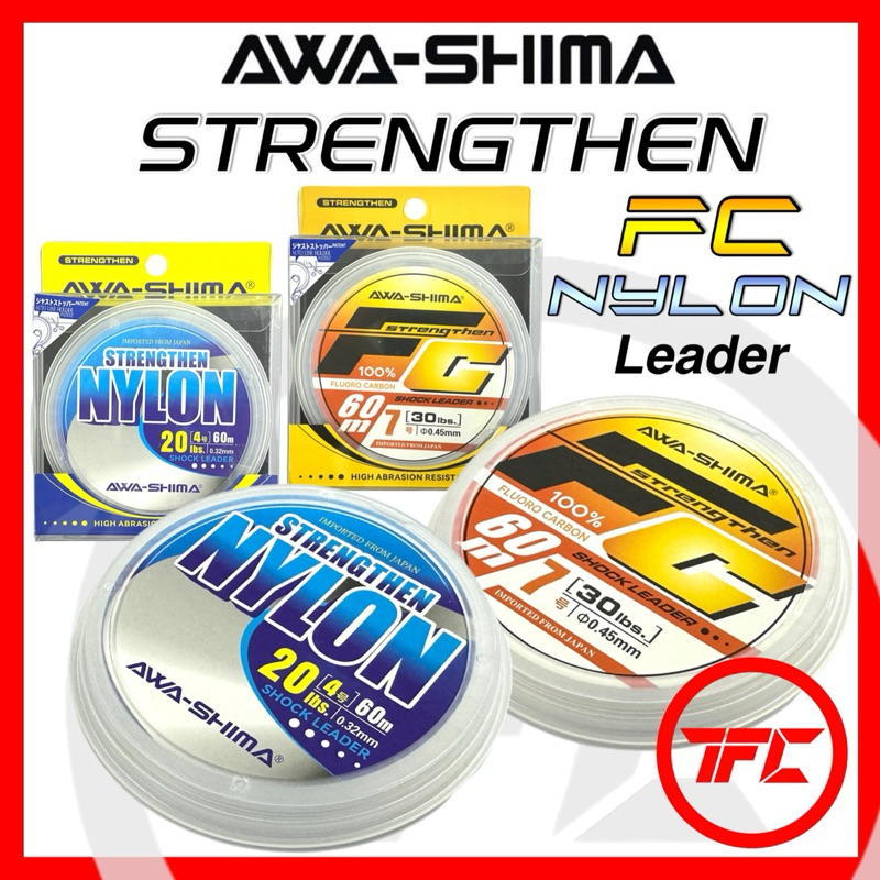 AWASHIMA Strengthen 100% Fluorocarbon FC & Nylon Shock Leader Line 60m ...