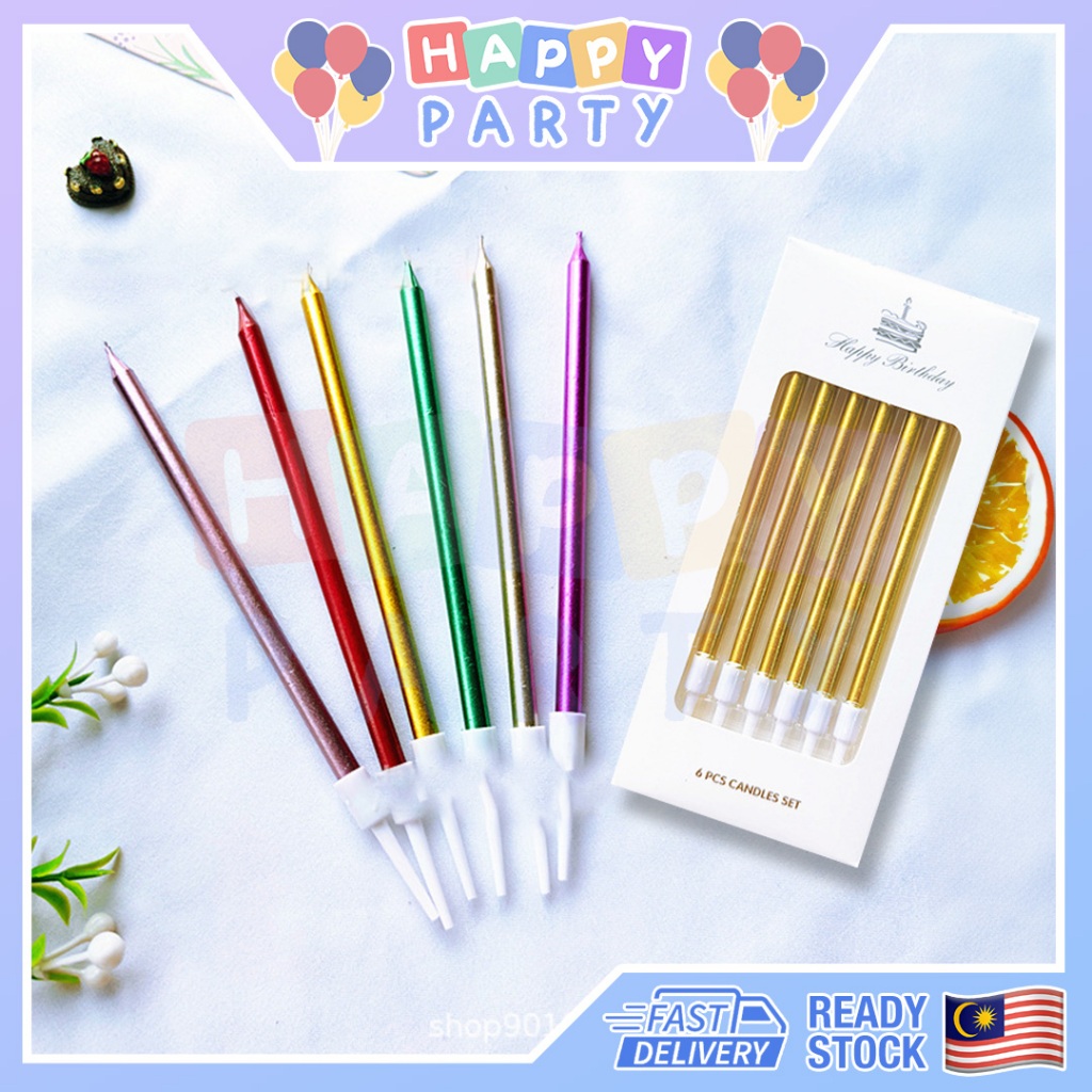 🎈READY STOCK🎈6PCS Colorful Candle Pencil Shape Candles Birthday Wedding ...