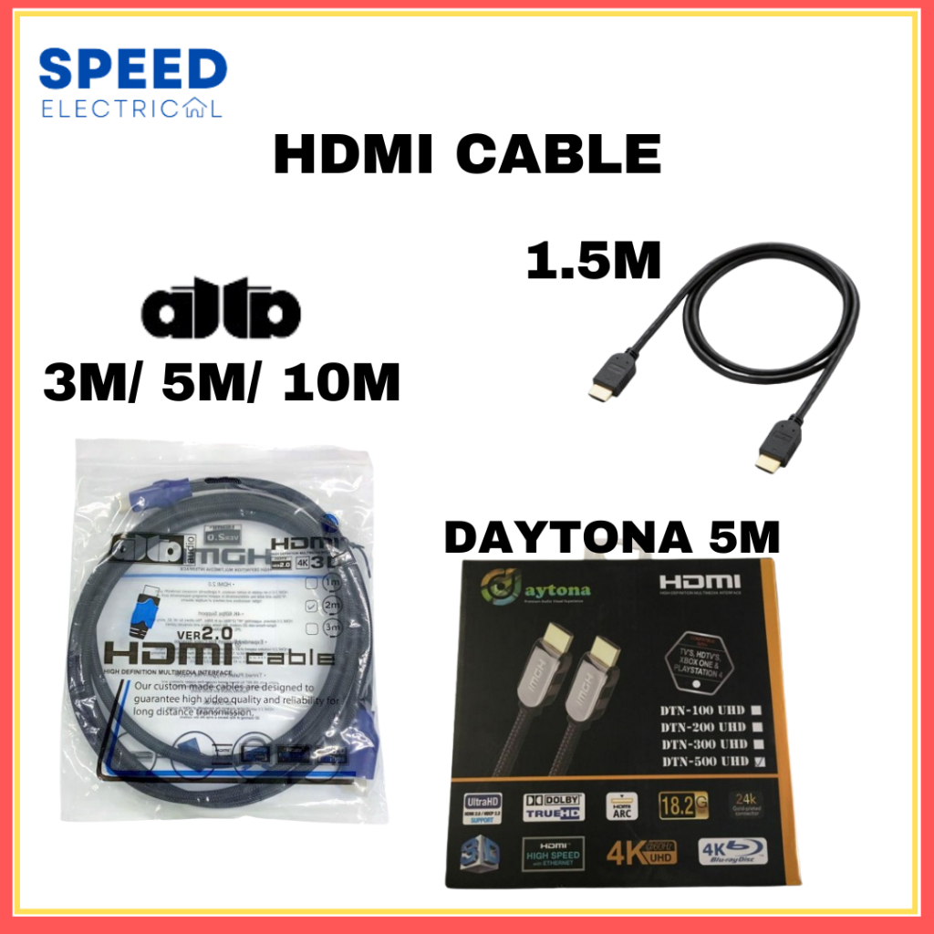 HDMI CABLE 1.5M 3M 5M 10M ATTA HDMI CABLE DAYTONA HDMI CABLE | Shopee ...