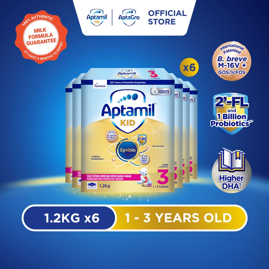 Aptamil KID Step 3 Growing Up Milk Formula 1-3 years (1.2kg x 6) (Susu ...