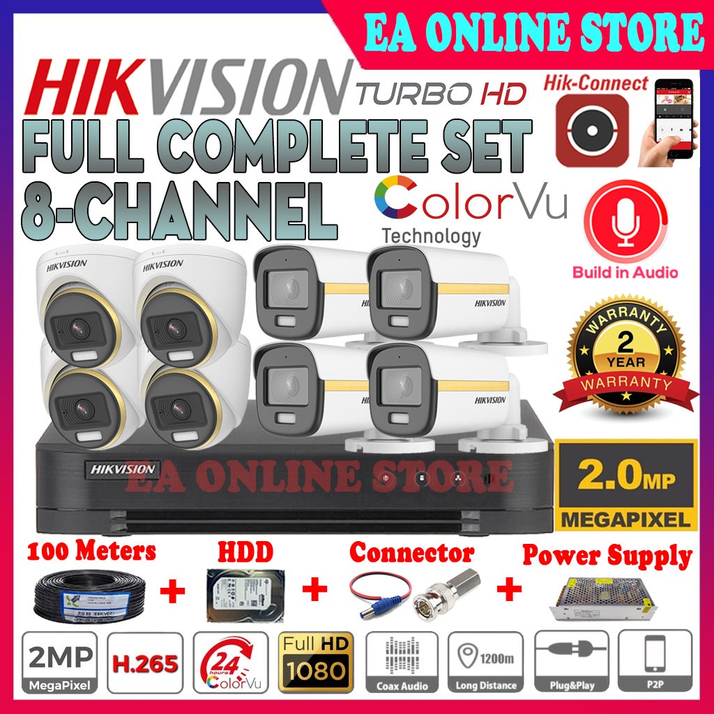 HIK HIKVISION ColorVu 8CH Full Complete Set 8 CHANNEL 2.0MP CCTV ...