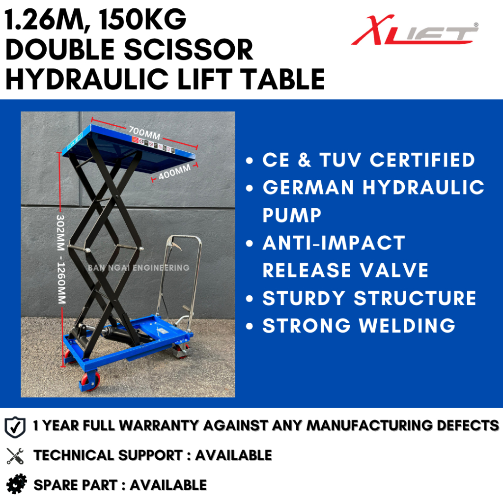 X-LIFT 150kg, 1.26m Hydraulic Table Truck Multi-function Steel Lift ...