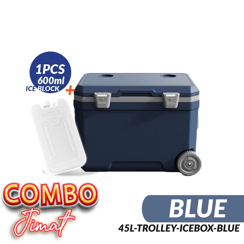 45L Cooler Box with Wheel Roller Portable Outdoor Food Storage Camping ...